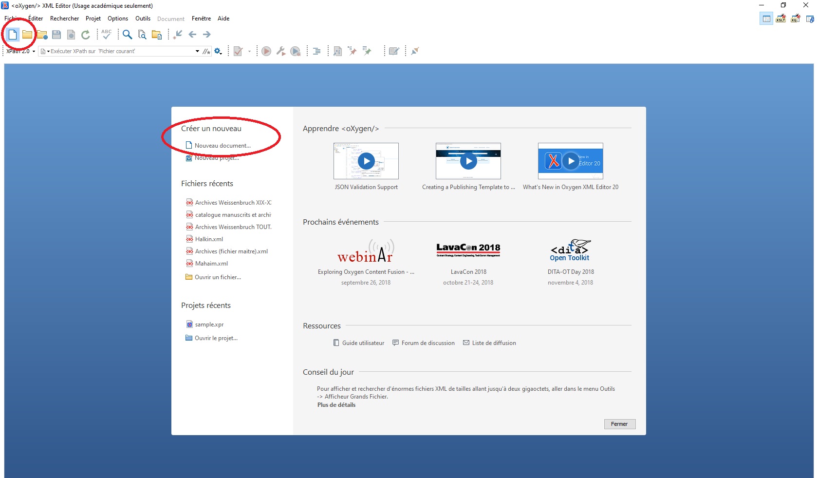 Oxygen XML Editor – Gestion des ressources & catalogage